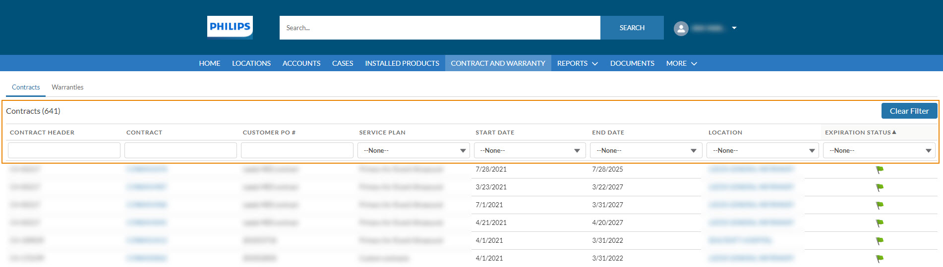 CS Portal Contracts List | Philips Healthcare